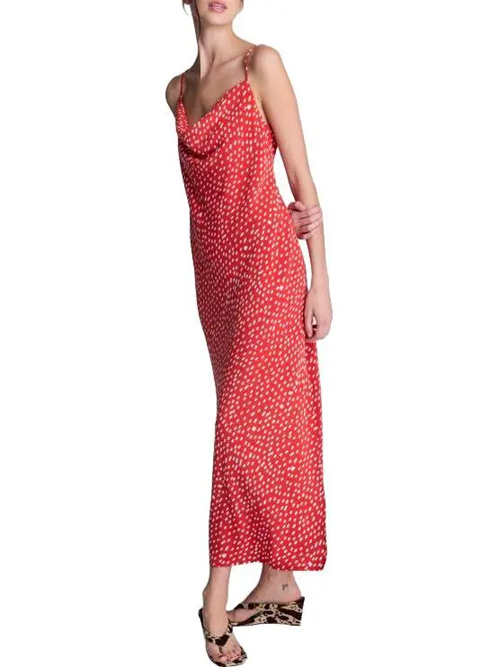 KENNETH COLE Polka Dot Satin Cowl Neck Slip Dress - Lava Red/oyster