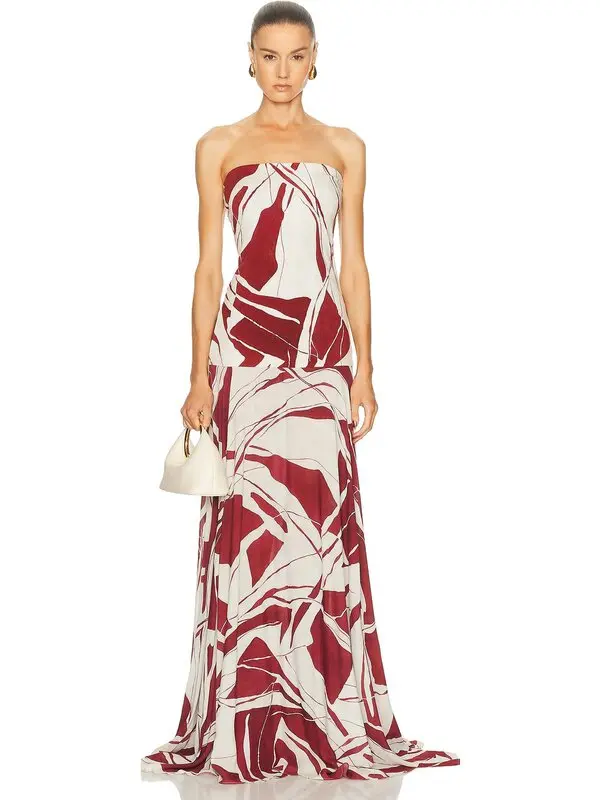 Silvia Tcherassi Muriel Dress - Beige Burgundy Abstract