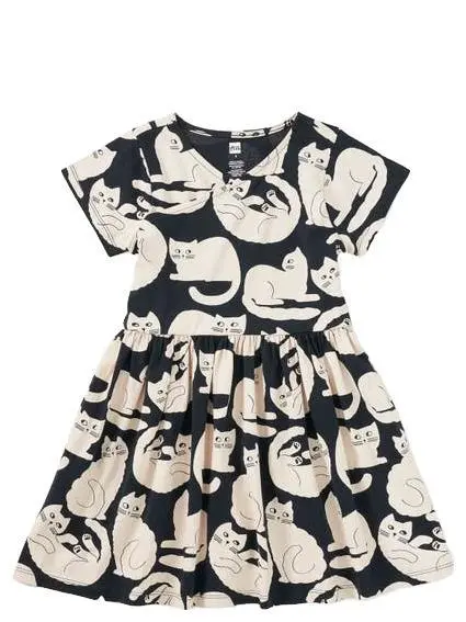 TEA COLLECTION Short Sleeve Wrap Neck Dress - Curious Cats