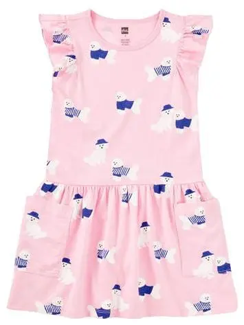 TEA COLLECTION Flutter Sleeve Pocket Dress - Spanish Water Dog