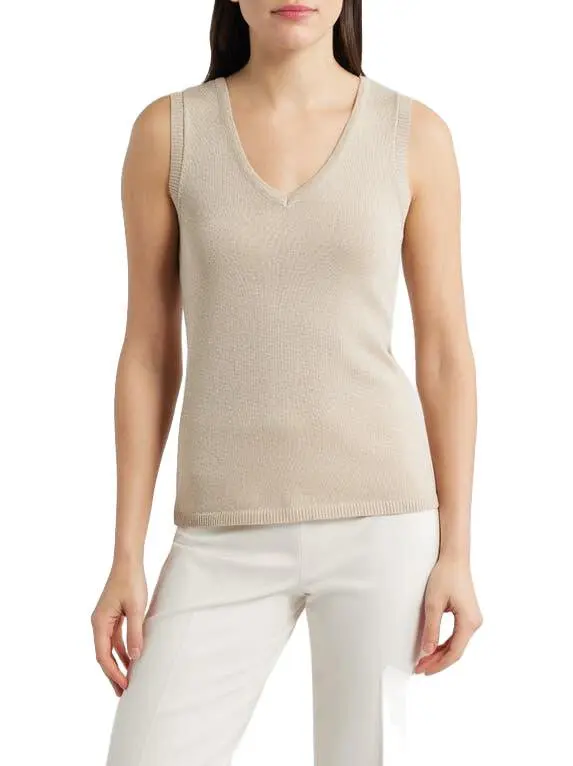 TAHARI ASL V-neck Sweater Tank - Champagne
