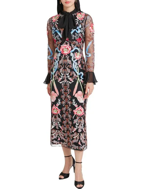 TEMPERLEY LONDON Bilbao Tie Midi Dress - Black