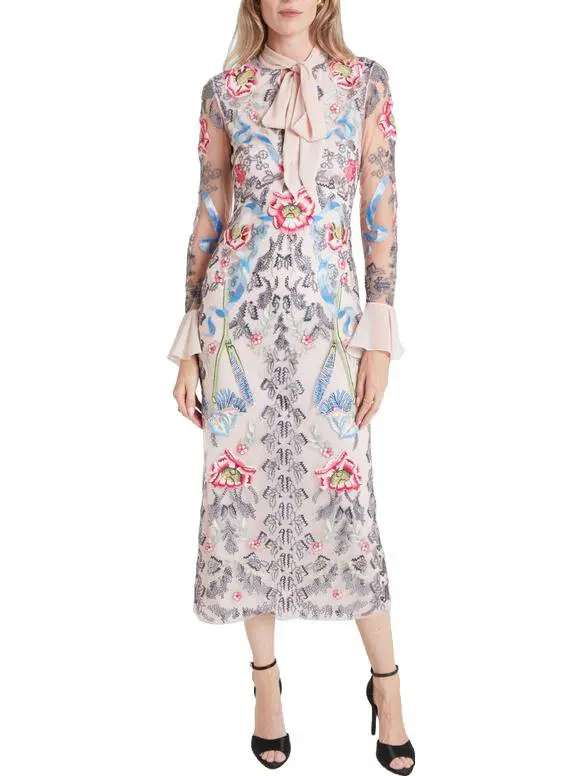 TEMPERLEY LONDON Bilbao Tie Midi Dress - Rosewater