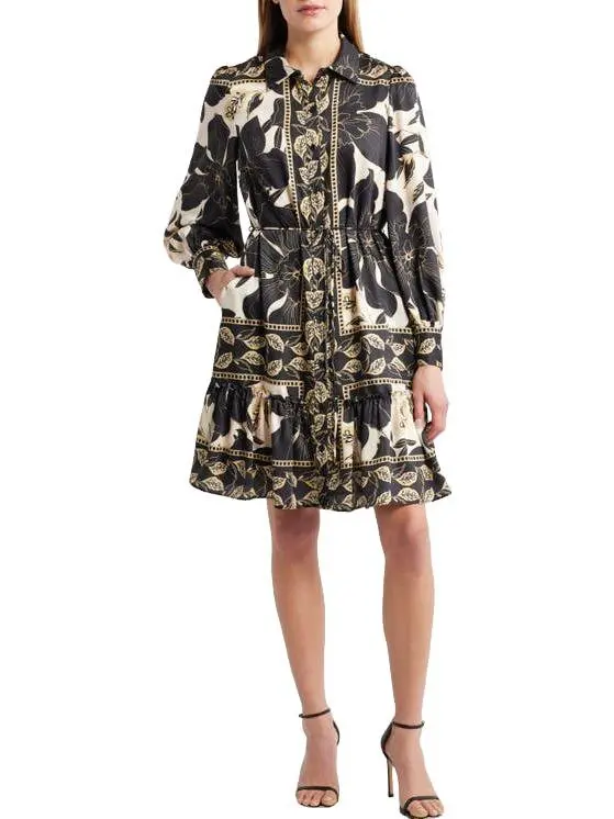 Julia Jordan Long Sleeve Shirtdress - Black Multi