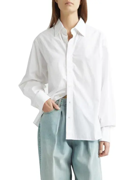 EMILY DAWN LONG Jeff's Cotton Poplin Button-up Shirt - Solid White
