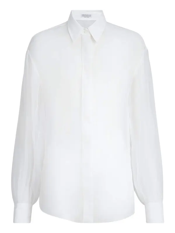 Brunello Cucinelli Crispy Silk Button Down Shirt - White