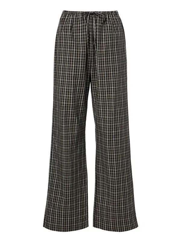 RÓHE Checked Cotton Wide-leg Trousers - Black