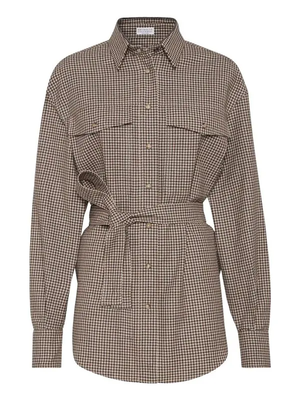 Brunello Cucinelli Wool Checked Shirt - Brown