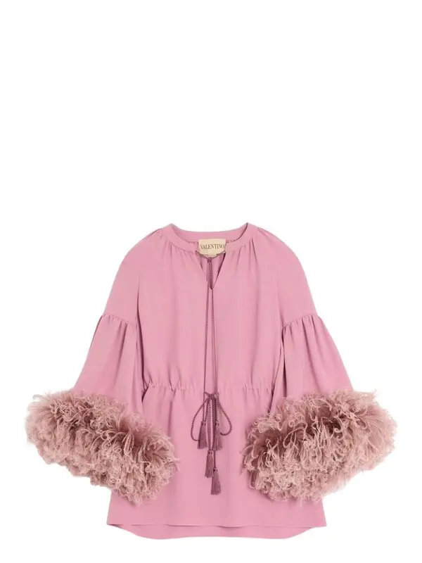 Valentino Garavani Feathered Silk Blouse - Pink