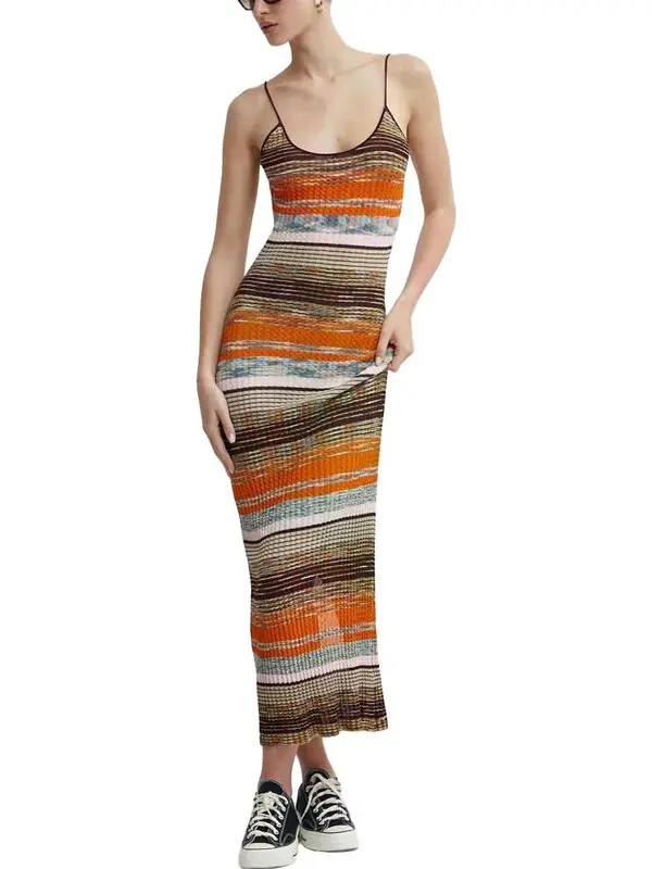 Desigual Striped Open-back Dress - Orange
