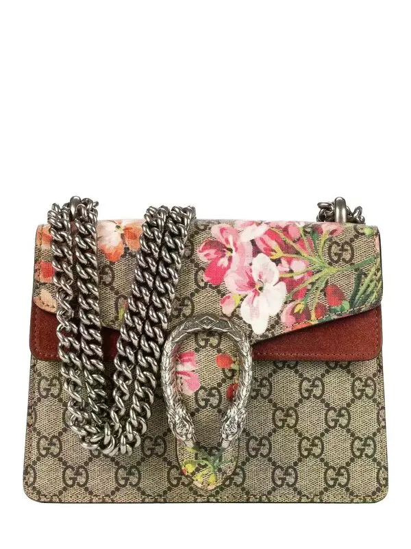 Gucci Floral Print Crossbody Bag With Chain - Neutrals