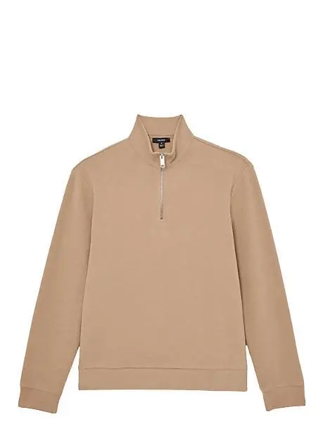 REISS Bossa Half-zip Stretch Cotton-jersey Polo - Camel Brown