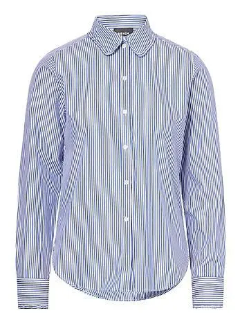 ME+EM Me + Em Frill-trimmed Pinstripe Cotton Shirt - Navy/white