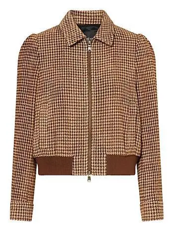 ME+EM Houndstooth Collared Wool-blend Bomber Jacket - Brown Multi