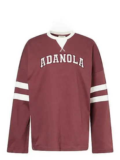 ADANOLA Varsity Boxy Long Sleeve Cotton-jersey T-shirt - Marshmallow White