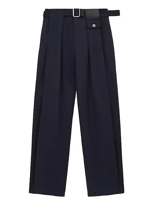 Loewe Pleated Adjustable-belt Silk-cotton Blend Trousers - Dark Navy
