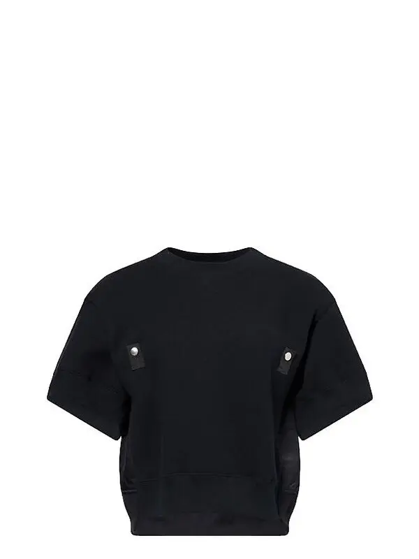 Sacai Contrast-shell Short-sleeved Cotton-blend Sweatshirt - Black