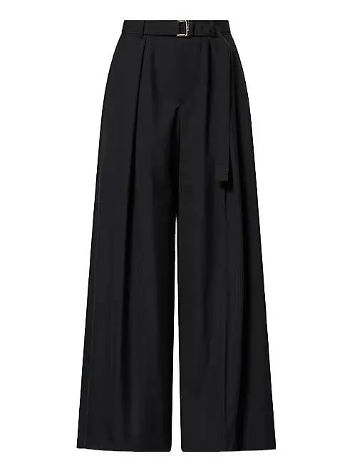 Sacai Belted Wide-leg Woven Trousers - Black