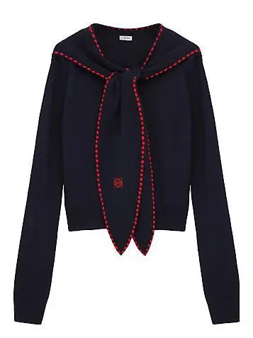 Loewe Wool-blend Jumper With Scarf Detail - Navy/red