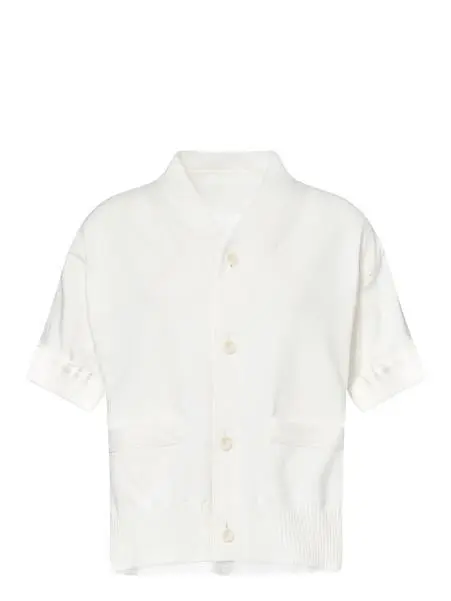 Sacai Contrast-panel Short-sleeves Cotton-blend Cardigan - Off White