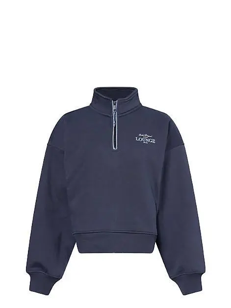 Lounge Logo-embroidered Quarter-zip Cotton-jersey Sweatshirt - Dark Blue