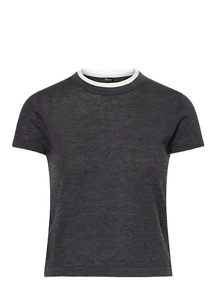 ME+EM Contrast-trim Merino Wool-blend Top - Charcoal/soft White