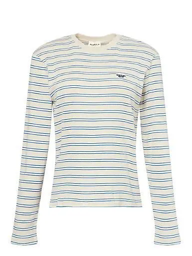 ADANOLA Rib Stripe Long Sleeve Cotton-jersey T-shirt - Marshmallow White