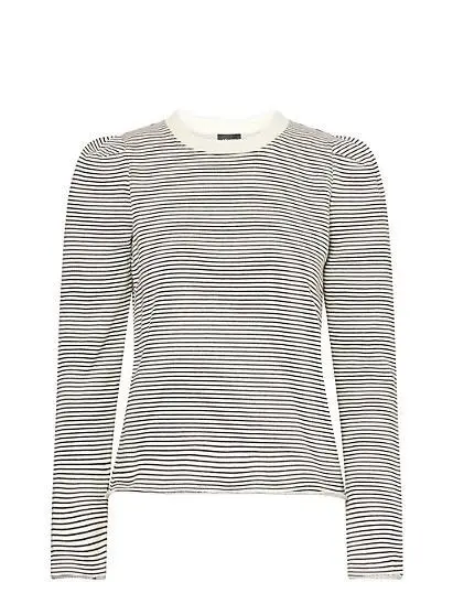 ME+EM Pinstripe Puff-sleeve Cotton Sweatshirt - Navy/light Cream