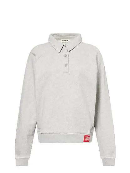 ADANOLA Cotton-jersey Raglan Polo Sweatshirt - Grey Melange