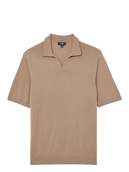 REISS Duchie Open-collar Merino-wool Polo - Camel Brown
