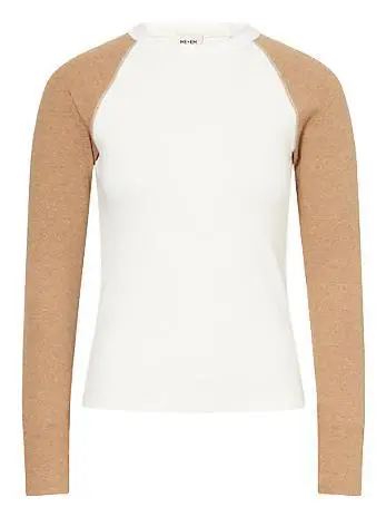 ME+EM Baseball Raglan-sleeve Stretch-cotton Top - Light Cream/camel Me