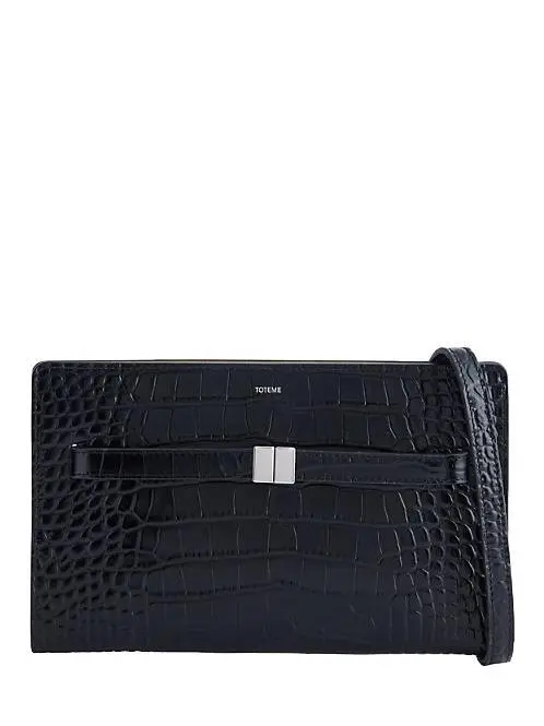 TOTEME Belted Croco-embossed Leather Cross Body Bag - Black Croc