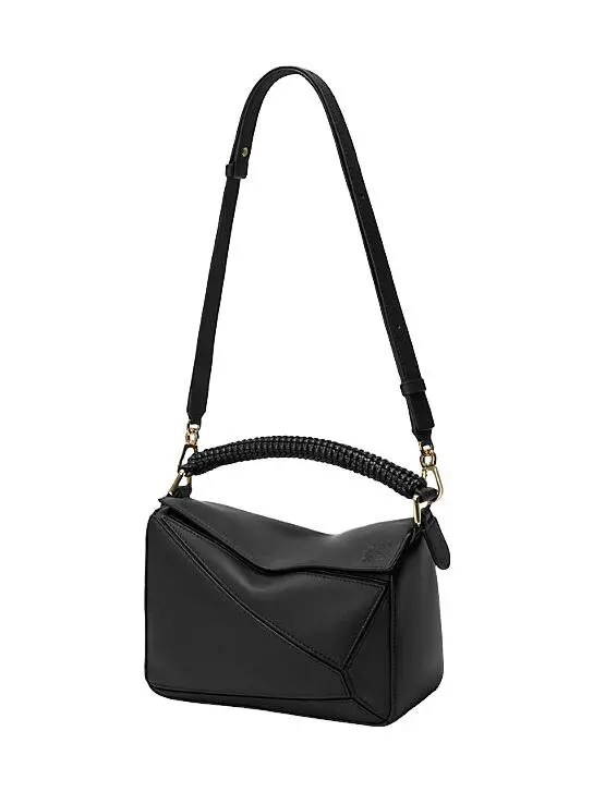 Loewe Puzzle Woven-handle Mini Leather Cross-body Bag - Black