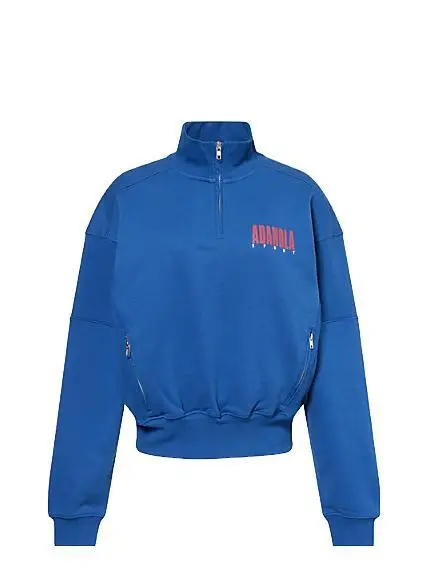ADANOLA Sport Horizon Funnel-neck Zip Cotton-jersey Sweatshirt - College Blue
