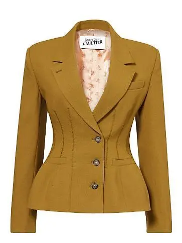 Jean Paul Gaultier Notch-lapels Cinched Wool-blend Blazer - Olive Green