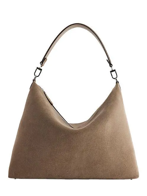 TOTEME Bevel Medium Suede Tote Bag - Dark Taupe