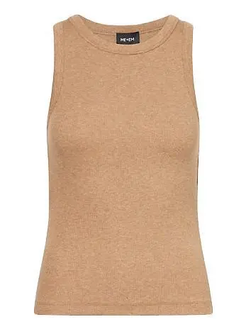 ME+EM Ribbed Stretch-cotton Vest Top - Camel Melange