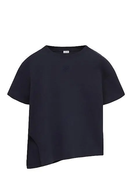 Loewe Logo-embroidered Asymmetric-hem T-shirt - Dark Navy