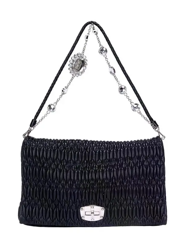 Miu Miu Braided Strap Embellished Shoulder Bag - Black