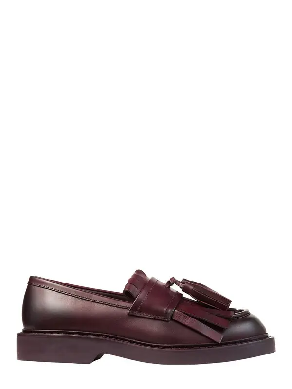 JIMMY CHOO Buff Fringe Waxed Calf Loafers - Deep Merlot