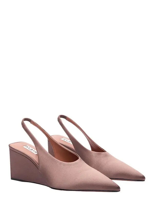 Alaïa Satin Wedge Slingback Pumps - Brown