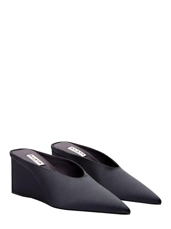 Alaïa Cube Satin Wedge Mules - Black