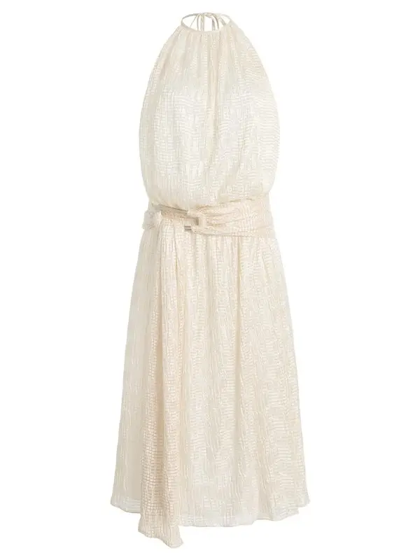 Ila Lume Jacquard Halterneck Midi Dress - Neutral
