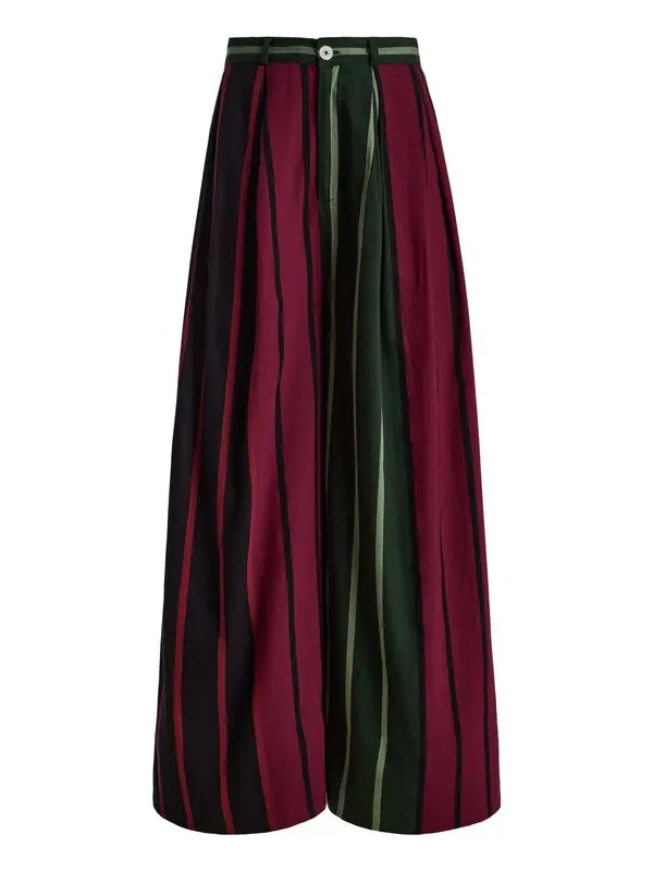 MARRAKSHI LIFE High-rise Pleated Striped Cotton Trousers - Multi