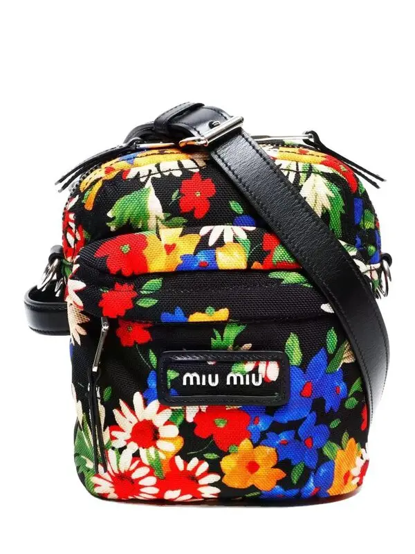 Miu Miu Floral-print Shoulder Bag - Black