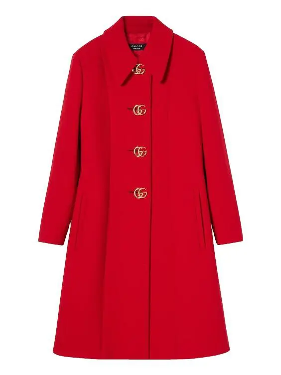 Gucci Wool Natté Coat With Double G Button - Red