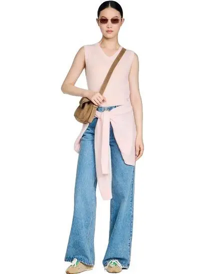 Sandro Embroidered Wool Cashmere Vest - Pink