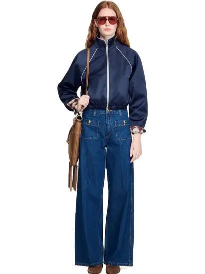 Sandro Straight-leg Raw Denim Jeans With Patch Pockets - Blue