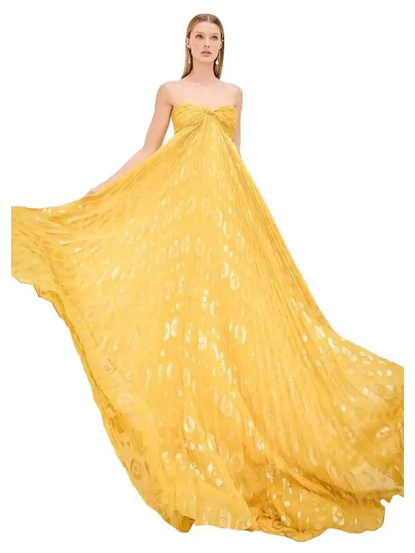 Alexis Soleil Strapless Pleated Maxi Dress - Gold / Yellow