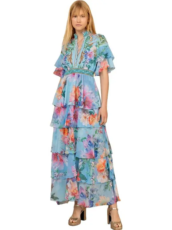 Hale Bob Itzayana Chiffon Maxi Dress - Blue